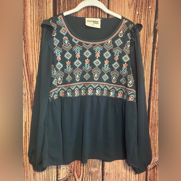 Savanna Jane | Tops | Savanna Jane Green Embroidered Womens Top | Poshmark